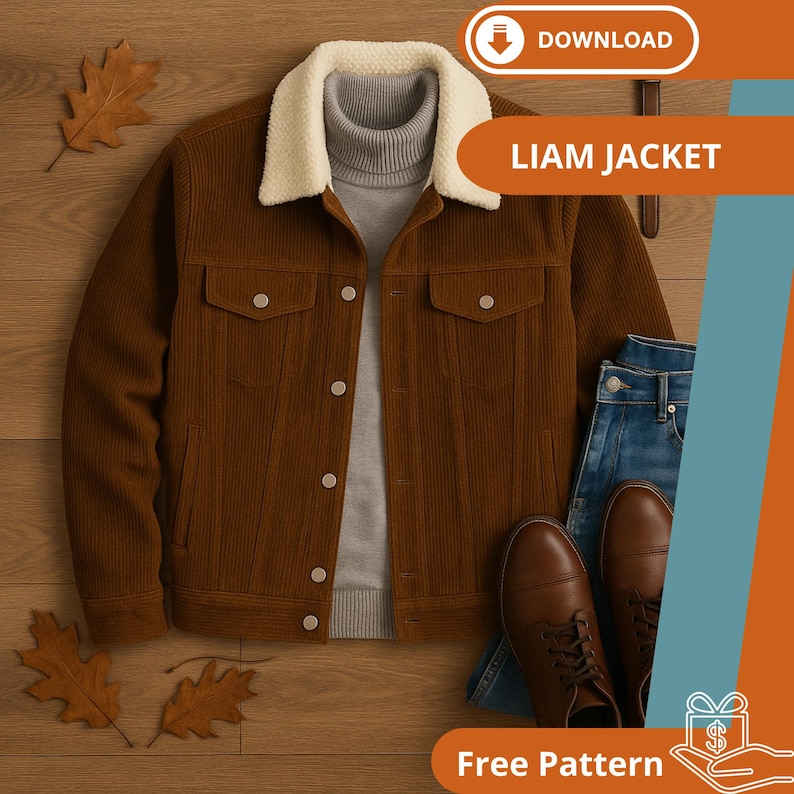 Men's Corduroy Trucker Jacket Sewing Pattern With Shearling Collar (PDF Download) - Etsy