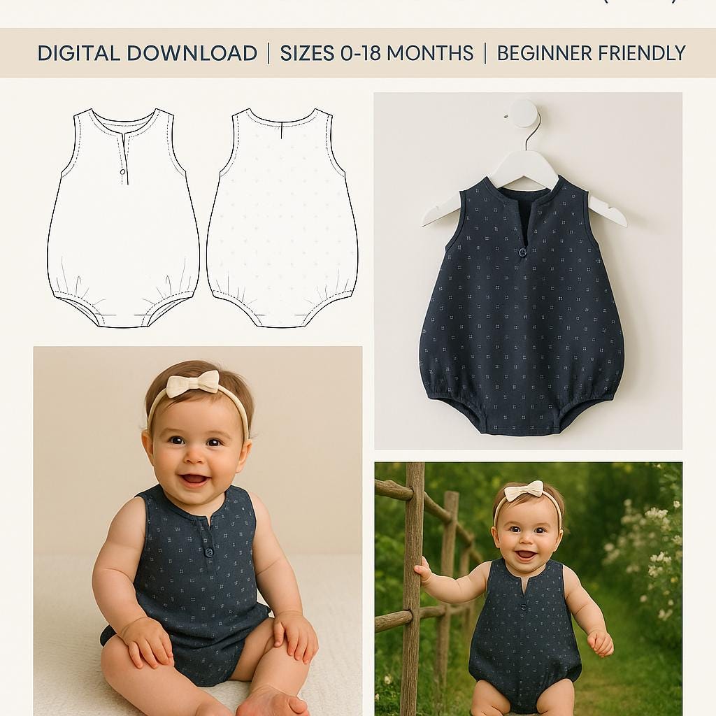 Baby Romper Sewing Pattern PDF: DIY Bubble Romper (newborn to 18 Months ...