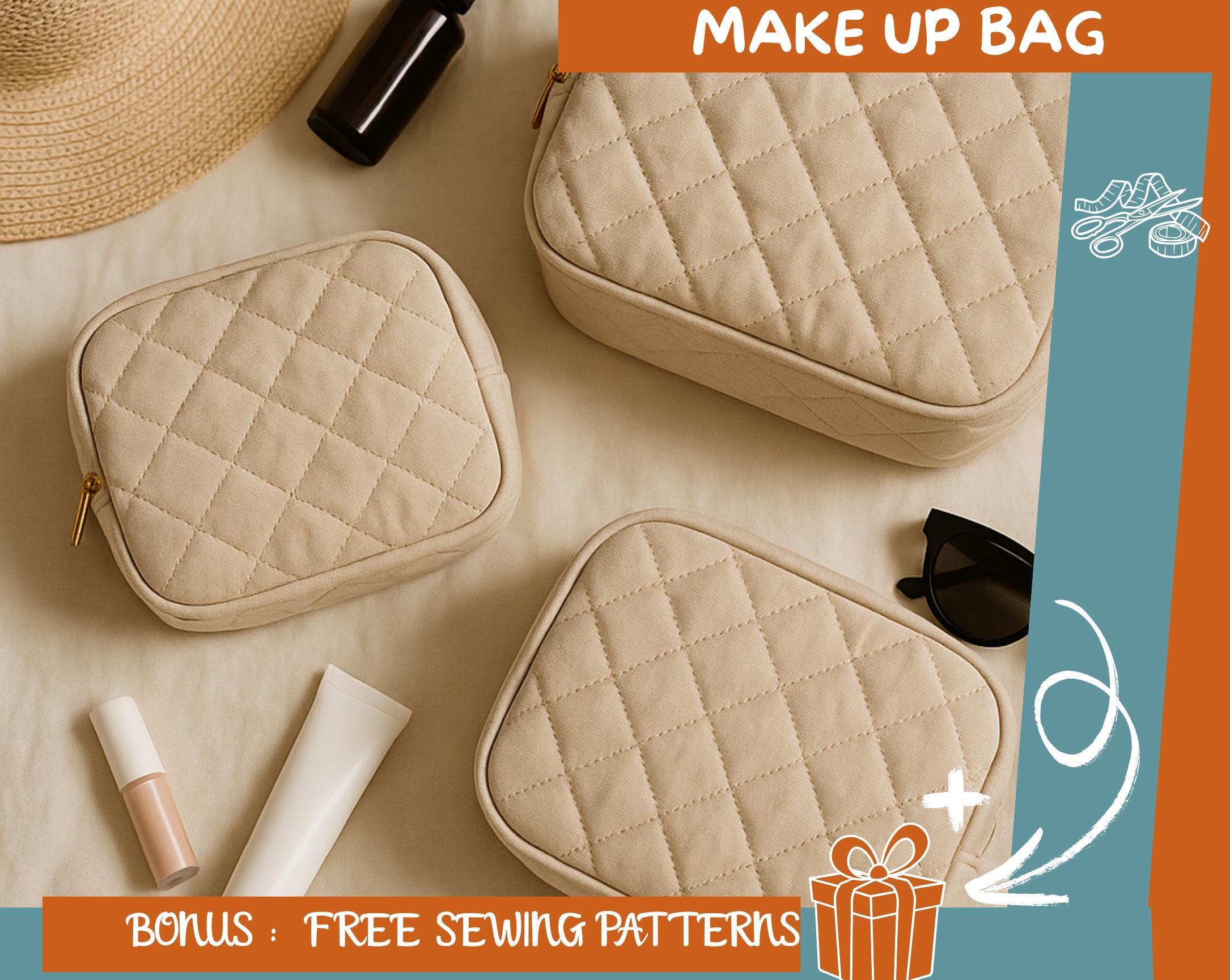 Quilted Makeup Bag Sewing Pattern: DIY Cosmetic Pouch Set (PDF Download ...