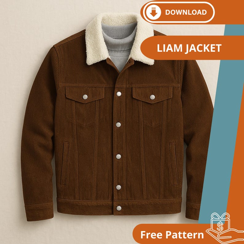 Men's Corduroy Trucker Jacket Sewing Pattern With Shearling Collar (PDF Download) - Etsy