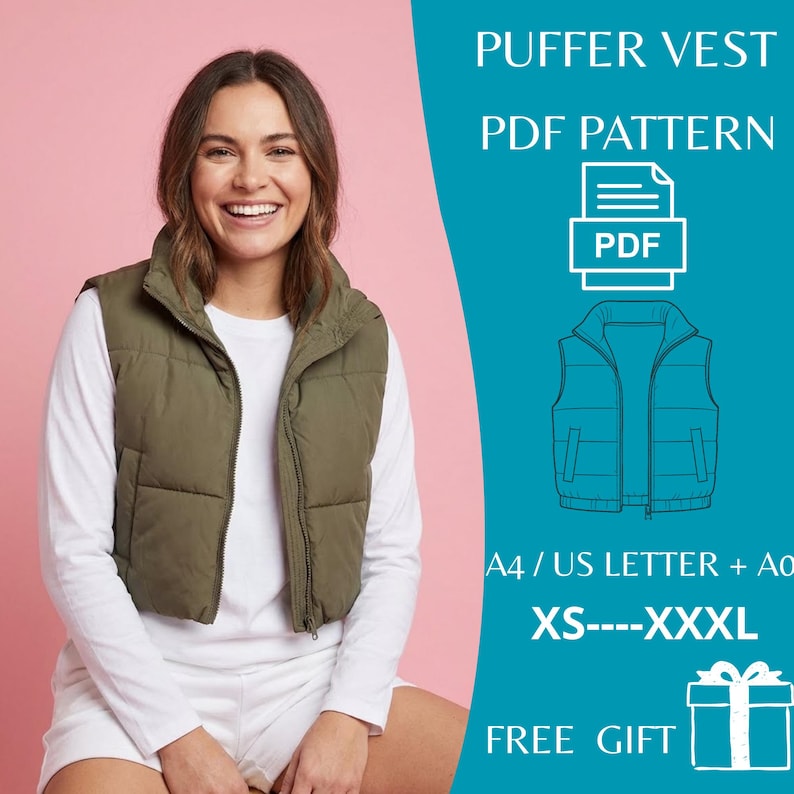 Women's Cropped Puffer Vest Sewing Pattern • Quilted Vest (PDF Download ...