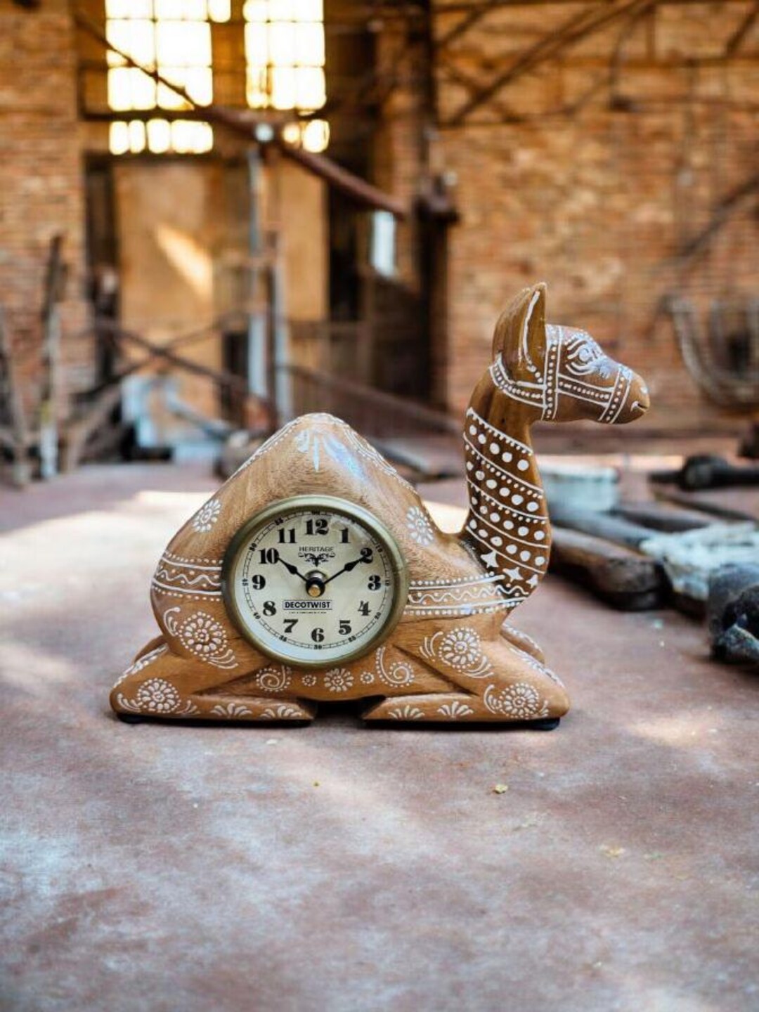 Handmade Sheesham Wood Camel Clock – Rustic Desk Clock – Hand-painted ...
