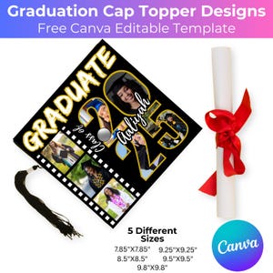 Custom Photo Graduation Cap Topper Canva Editable Template, Custom Grad ...