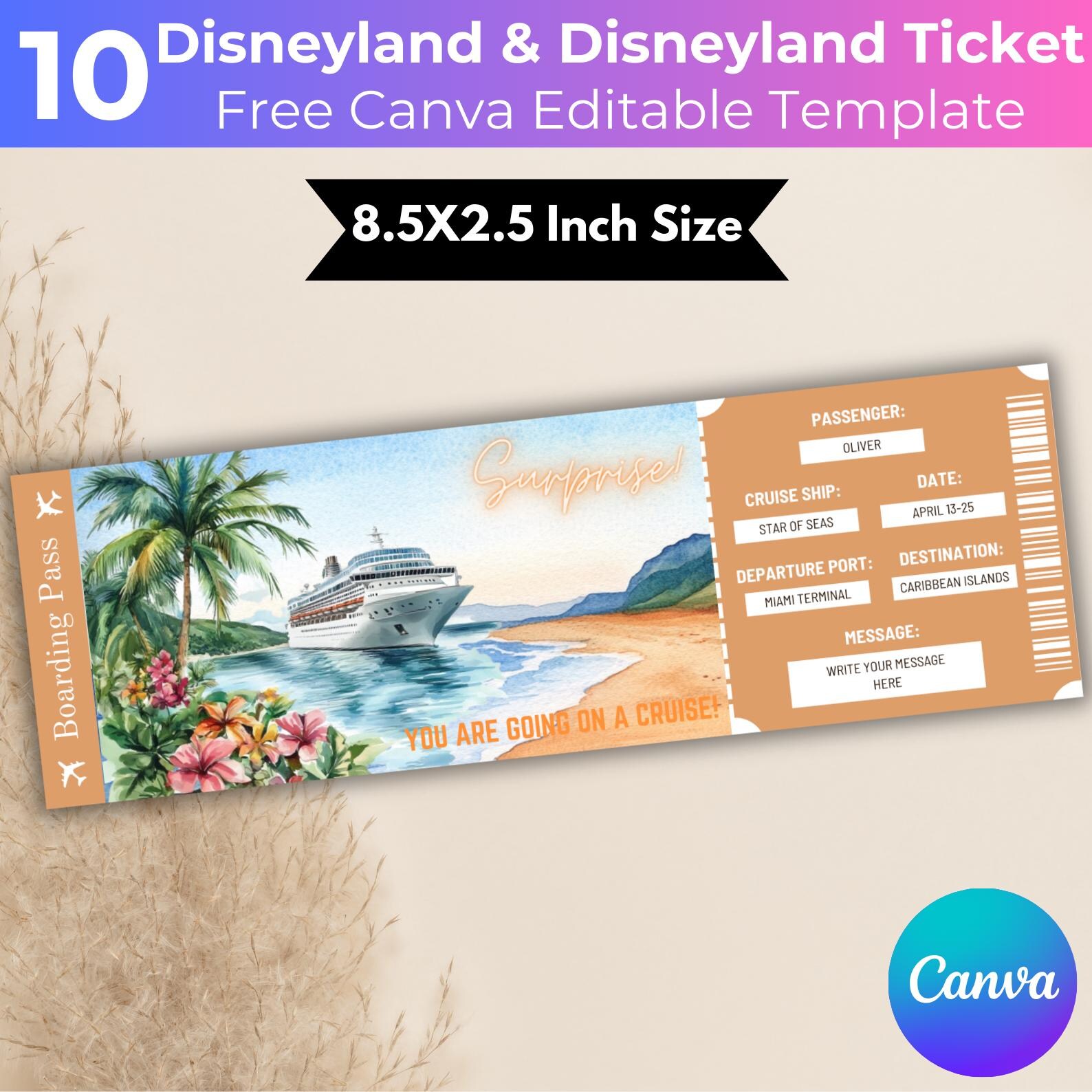 05 Cruise Ticket Canva Editable Template, Cruise Boarding Pass Surprise ...