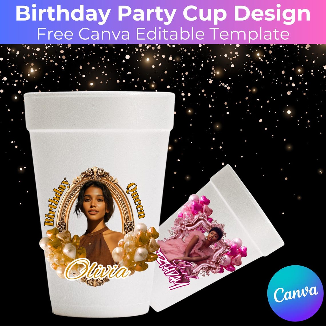 Styrofoam Cup Sticker Template, Birthday Editable Party Cup Template ...