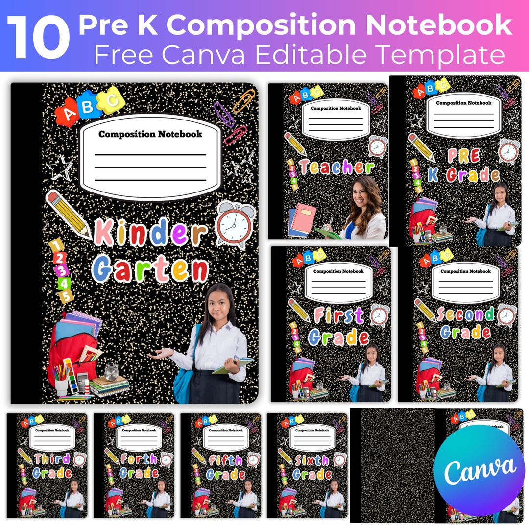 Grade Level Composition Notebook Cover Canva Templates, Composition ...