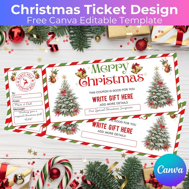 Christmas Ticket Template, Christmas Coupon Template, Canva Editable ...