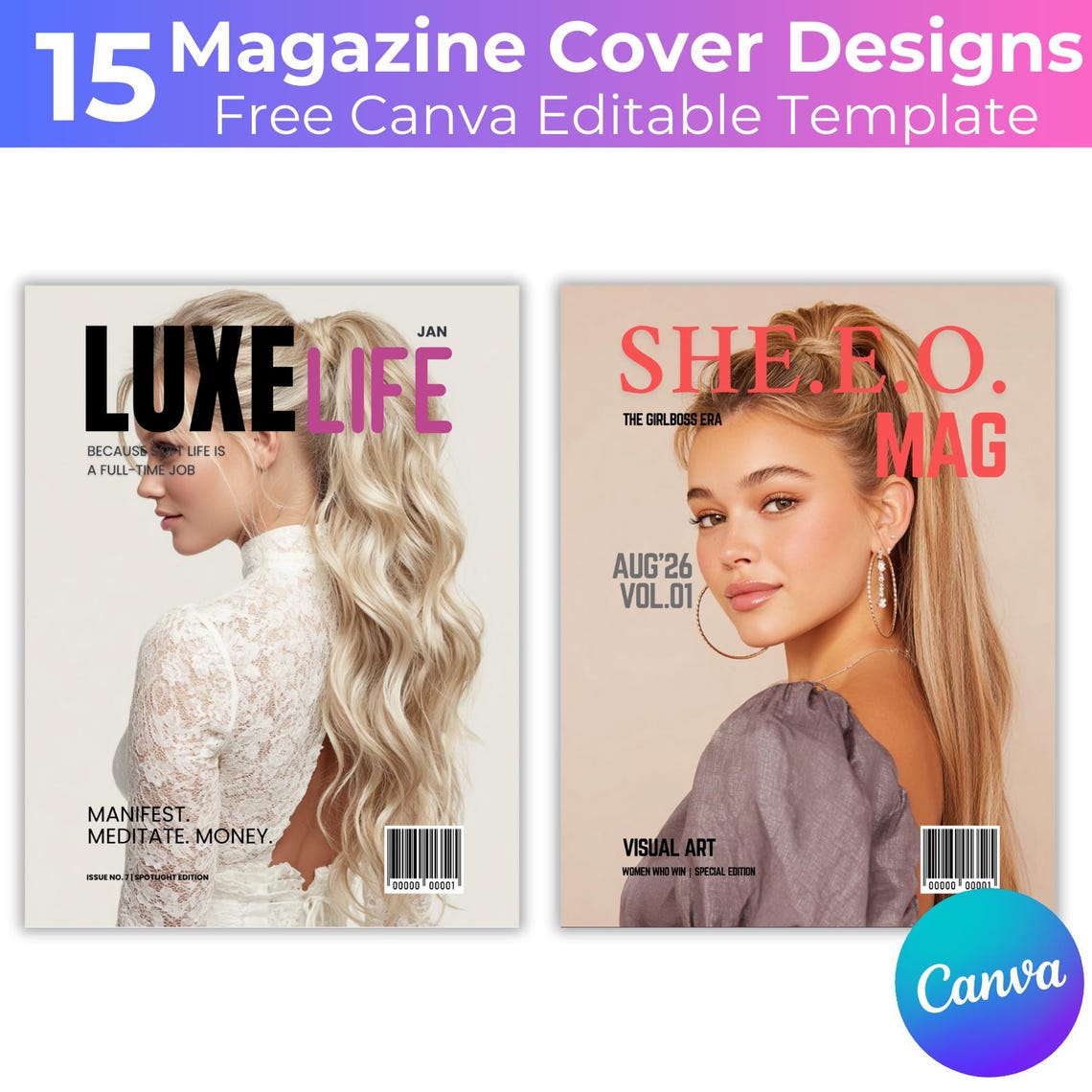 Magazine Cover Canva Editable Template, Magazine Fashion Cover Bundle ...