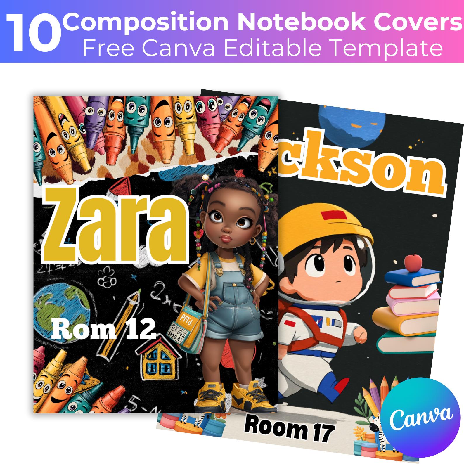 10 Editable Composition Notebook Cover Canva Templates, Composition ...