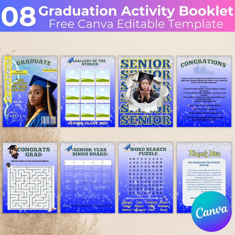 Graduation Activity Booklet Canva Editable Template, 2026 Senior GRAD ...