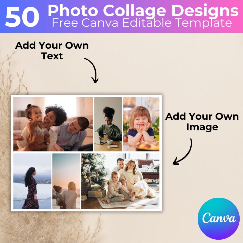 50 Photo Collage Canva Editable Template, Canva Frame Gift, Birthday ...