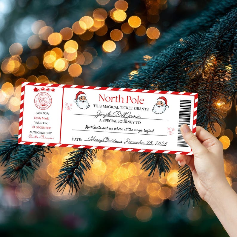 Christmas Santa Ticket Template, Canva Editable Christmas Ticket ...
