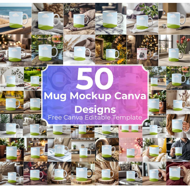 50 Mug Mockup Canva Editable Template, White Mug 11 Oz Mockups, Coffee ...