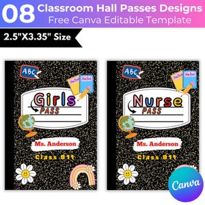 Classroom Hall Passes Canva Template, Bathroom Pass, Nurse Pass ...