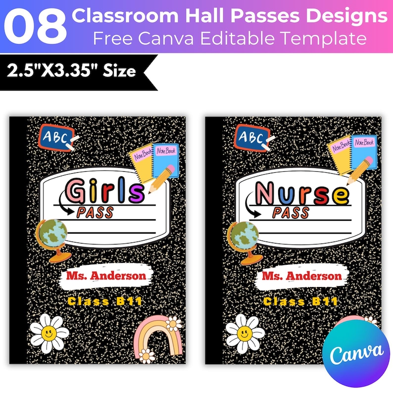 Classroom Hall Passes Canva Template, Bathroom Pass, Nurse Pass ...