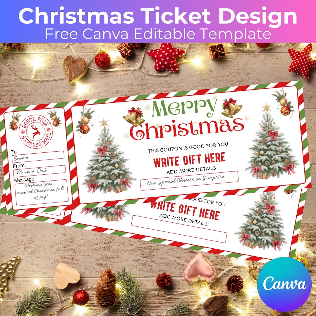 Christmas Ticket Template, Christmas Coupon Template, Canva Editable ...