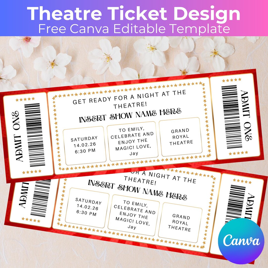Canva Editable Theatre Ticket, Birthday Voucher Designs, Surprise Movie ...