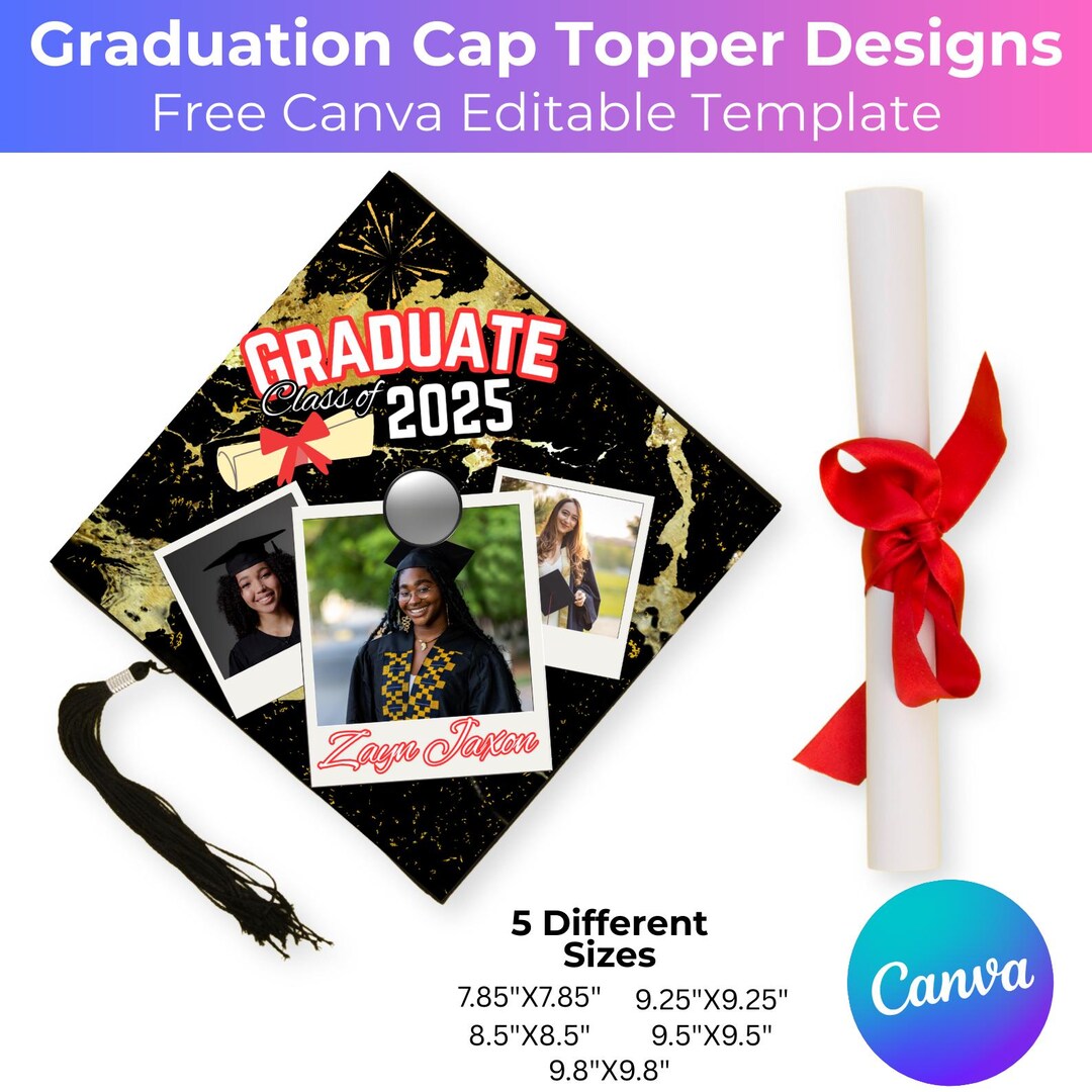 Custom Photo Graduation Cap Topper Canva Editable Template, Custom Grad ...
