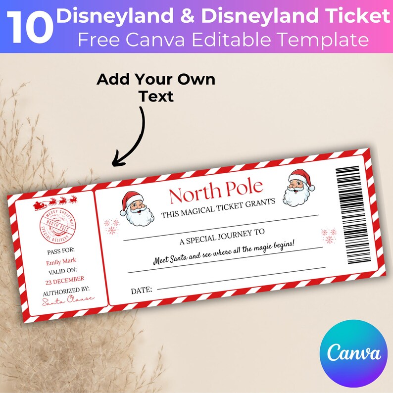 Christmas Santa Ticket Template, Canva Editable Christmas Ticket ...