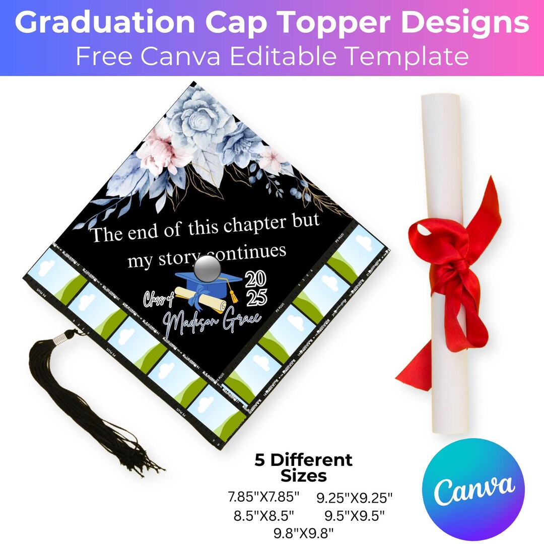 Personalized Graduation Cap Topper Canva Editable Template, Grad Class ...