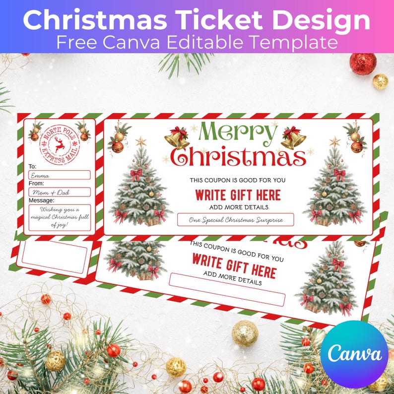Christmas Ticket Template, Christmas Coupon Template, Canva Editable ...