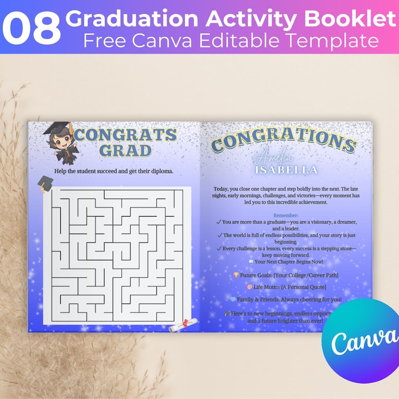 Graduation Activity Booklet Canva Editable Template, 2026 Senior GRAD ...