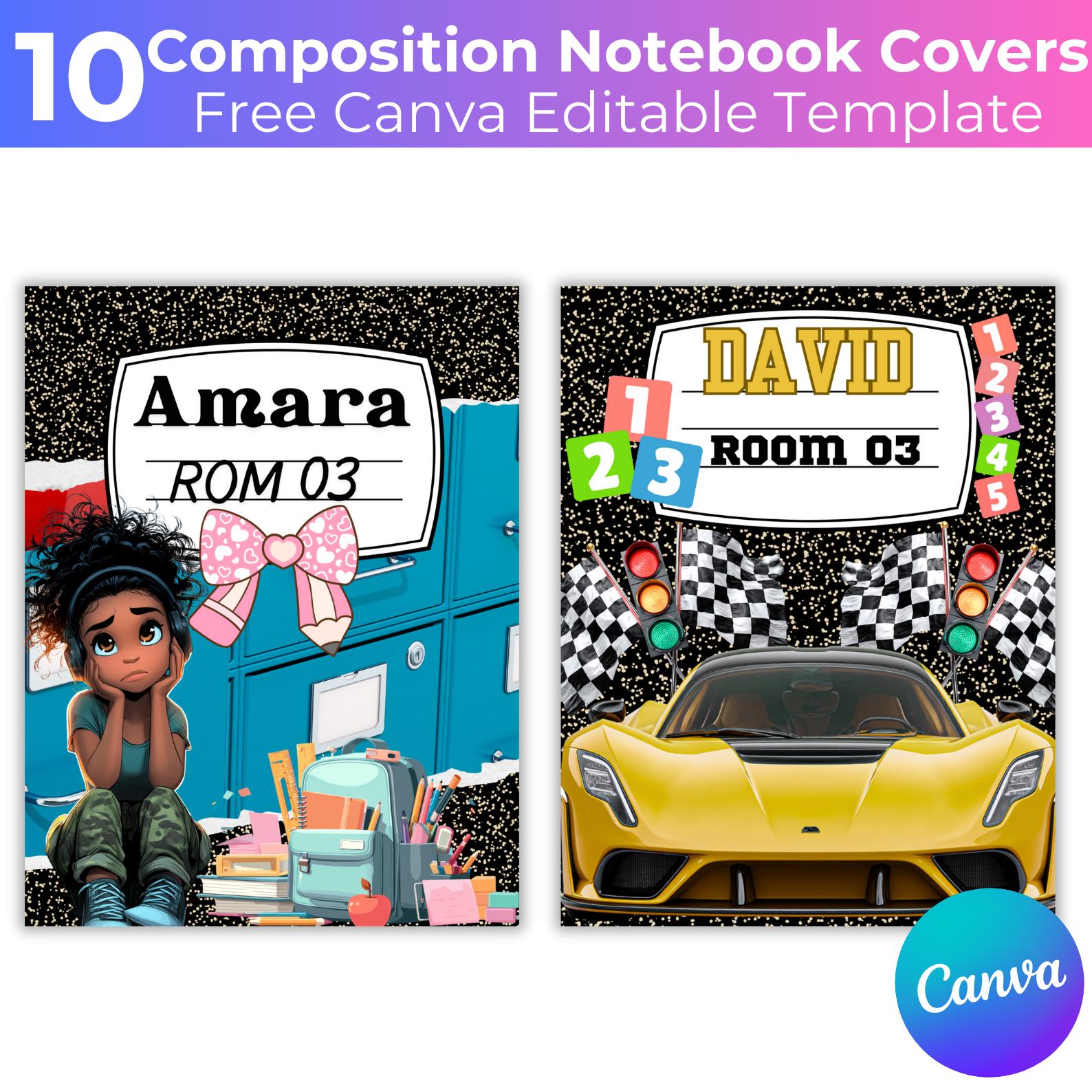 10 Editable Composition Notebook Cover Canva Templates, Composition ...