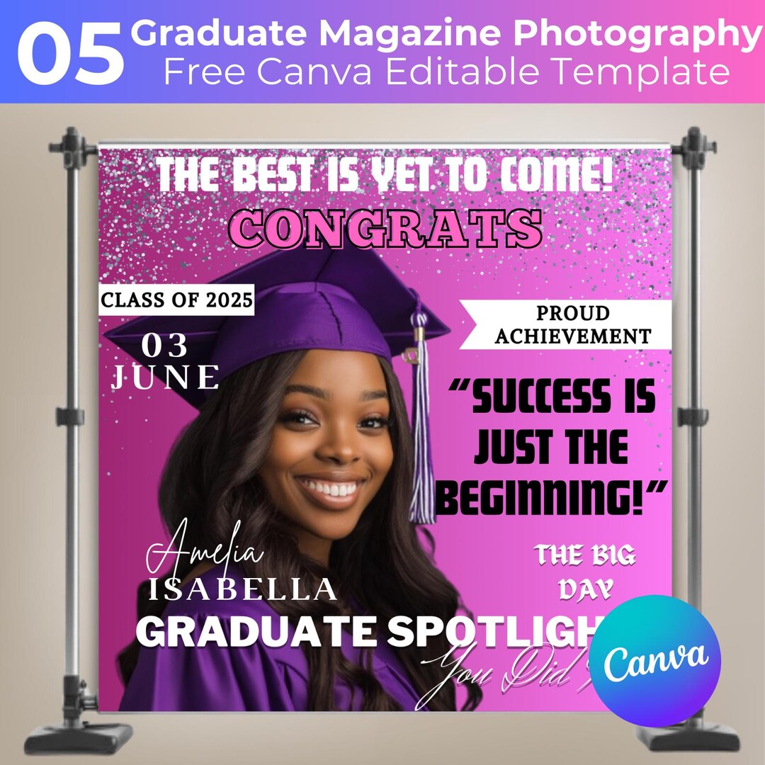 Class of 2025 Graduate Magazine Canva Editable Banner, Graduation Party ...
