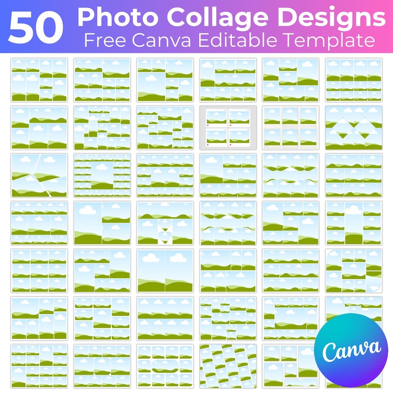 50 Photo Collage Canva Editable Template, Canva Frame Gift, Birthday ...