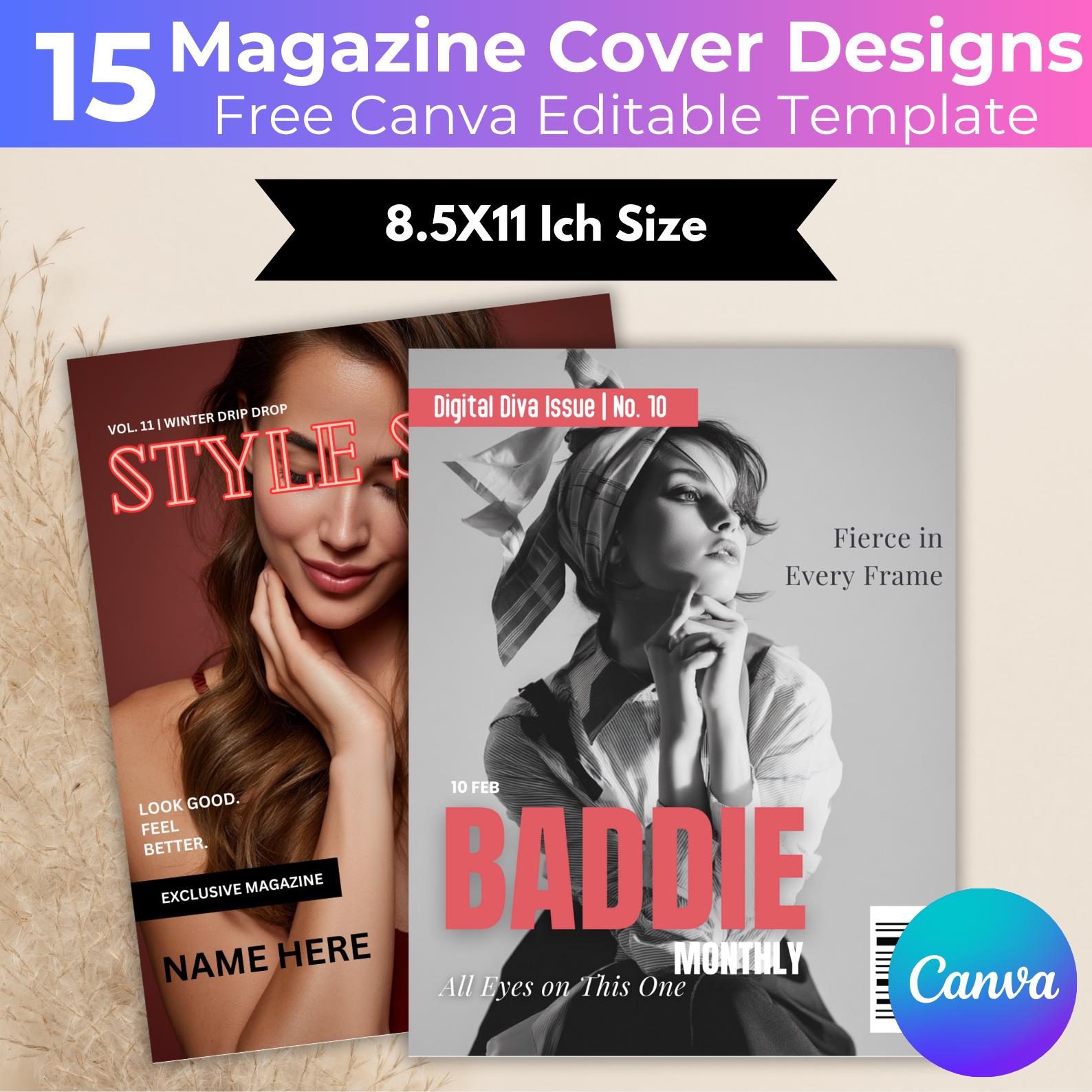 Magazine Cover Canva Editable Template, Magazine Fashion Cover Bundle ...