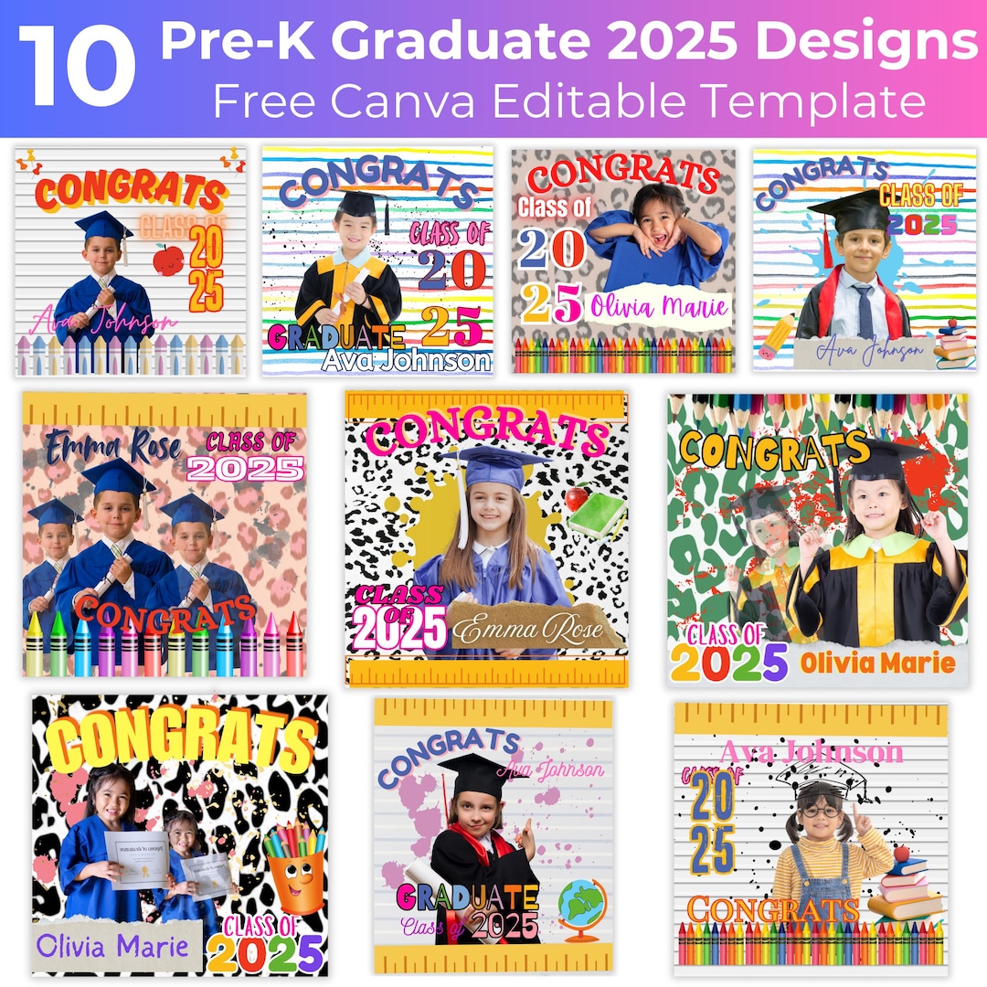 Kids Graduation Canva Editable Template, Kinder Grad Canva Pre K ...