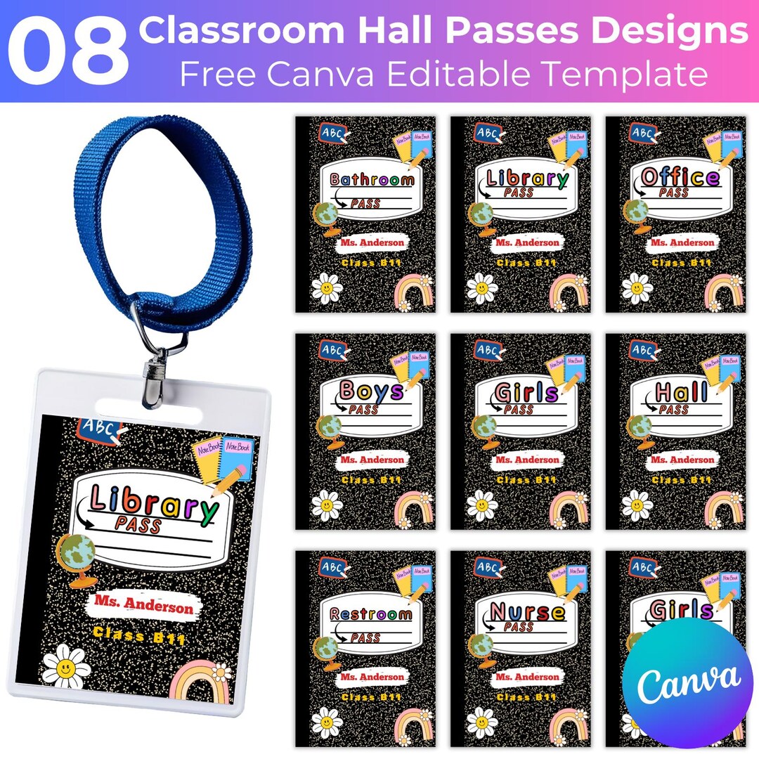 Classroom Hall Passes Canva Template, Bathroom Pass, Nurse Pass ...