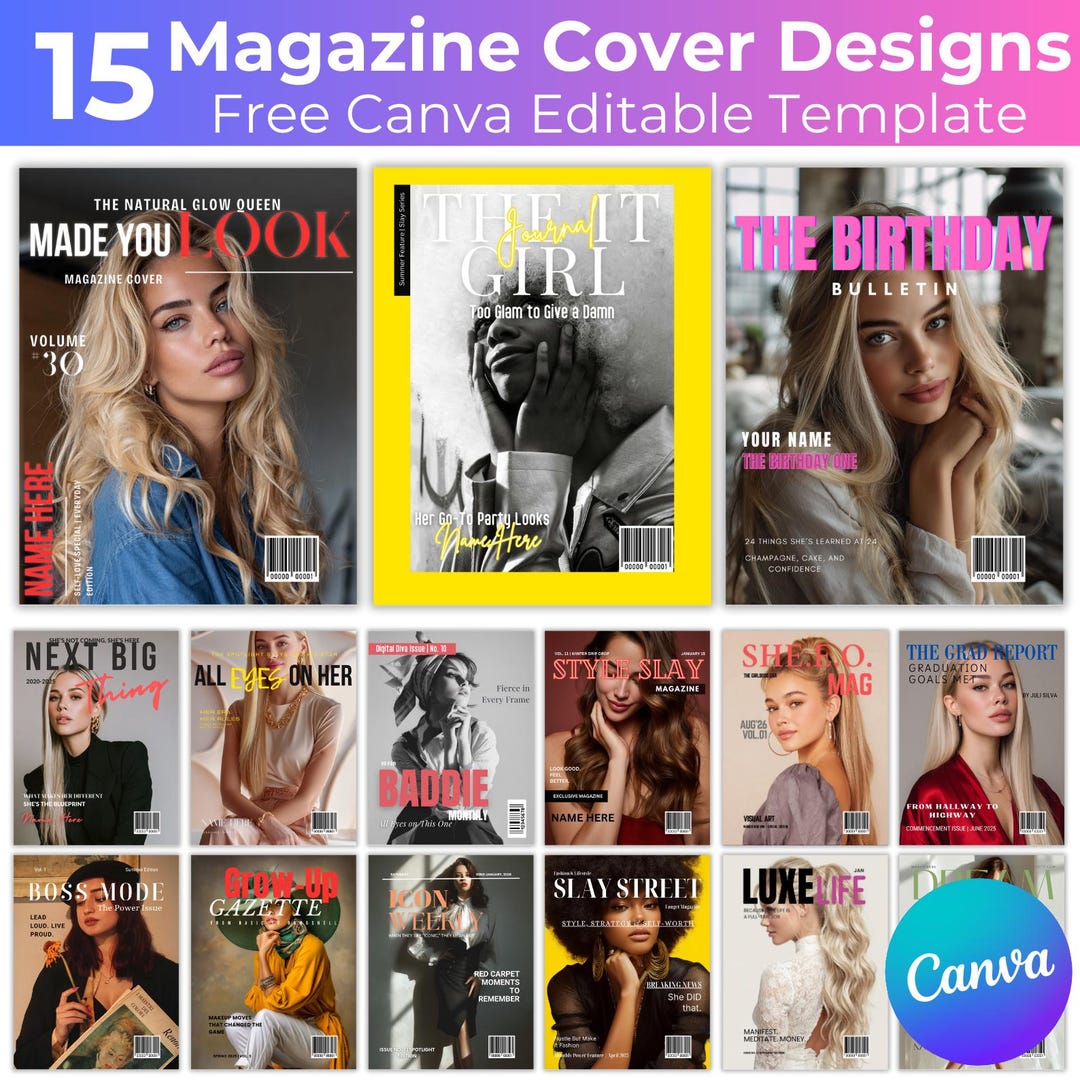 Magazine Cover Canva Editable Template, Magazine Fashion Cover Bundle ...