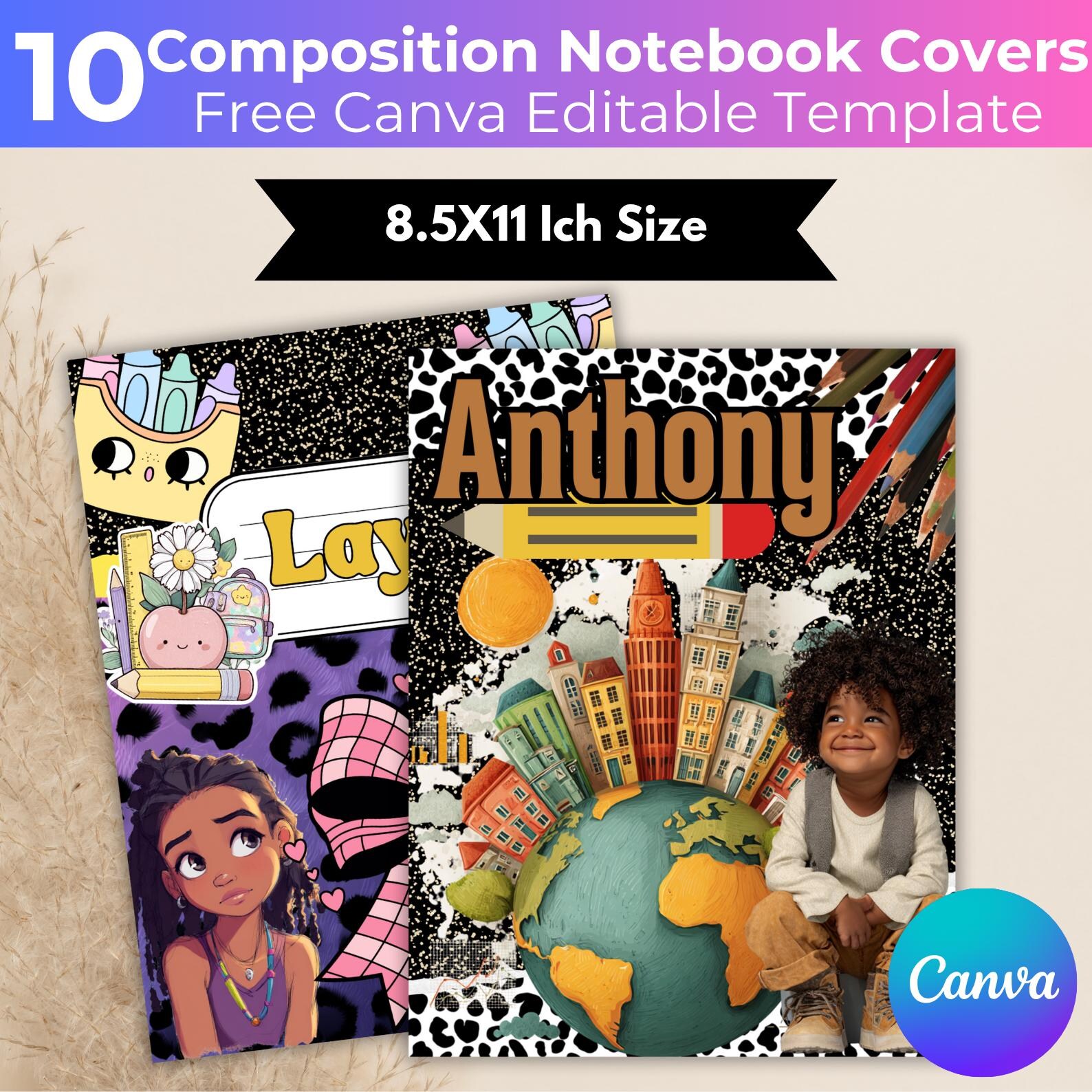 10 Editable Composition Notebook Cover Canva Templates, Composition ...