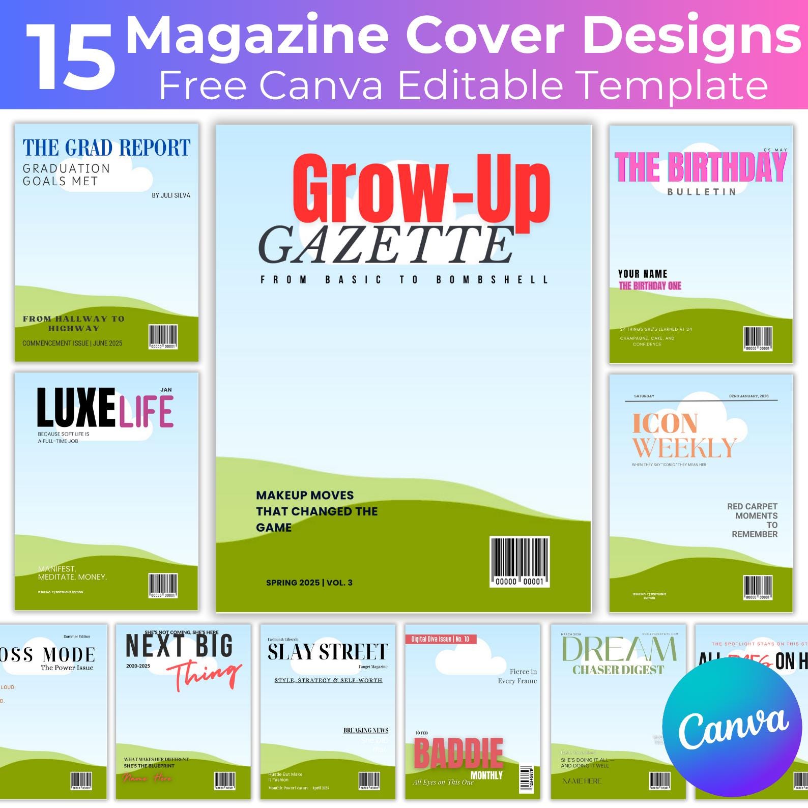 Magazine Cover Canva Editable Template, Magazine Fashion Cover Bundle ...