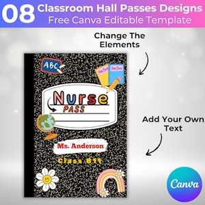 Classroom Hall Passes Canva Template, Bathroom Pass, Nurse Pass ...
