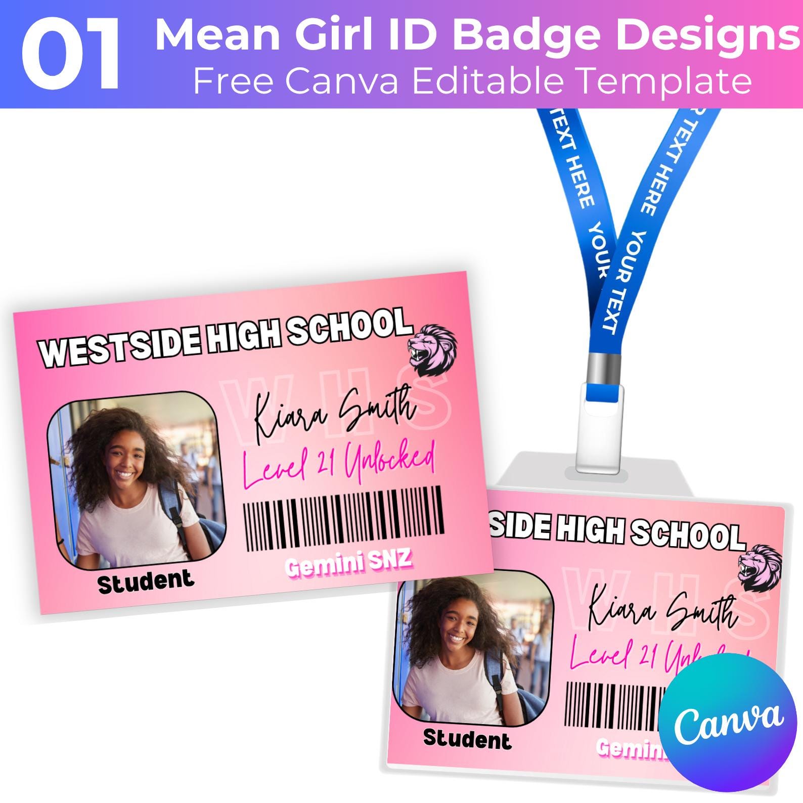 Mean Girl ID Badge Canva Template, Birthday Party Favor Canva Editable ...
