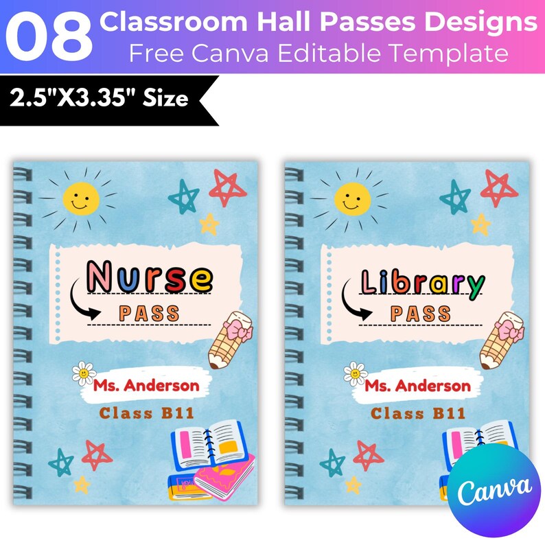 Classroom Hall Passes Canva Template, Teacher, Bathroom, Nurse Pass ...
