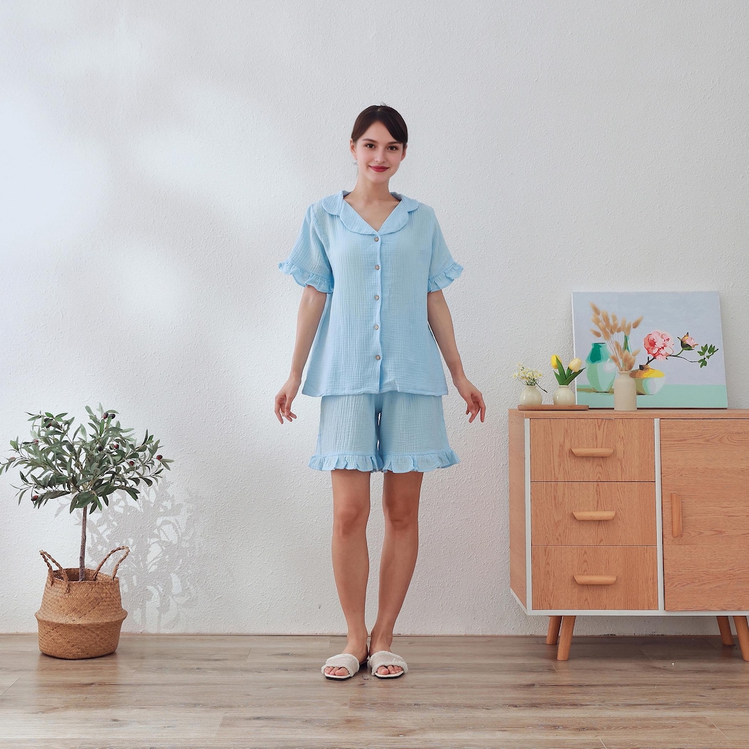 Muslin Organic Cotton Soft Pajamas Lightweight Gauze Pajama Set 100 ...