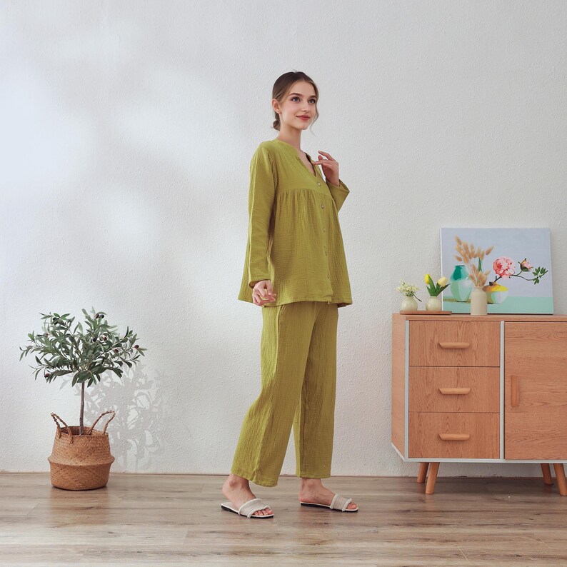 Muslin Organic Very Soft Cotton Pajamas Lightweight Gauze Loose Pajama ...