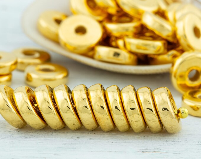 8mm 24K Gold Ceramic Washers, Mykonos Greek Beads, Round Metalized ...