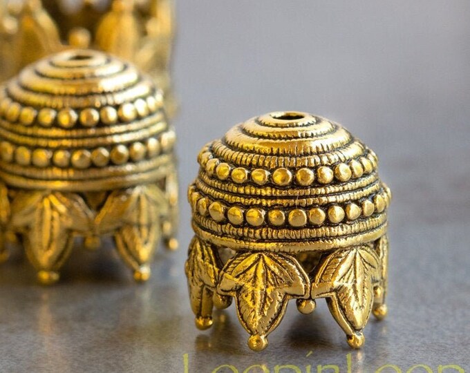 Maharajah Bead Caps, Cord Ends 10mm Hole, Extra Large Antique Gold Boho ...