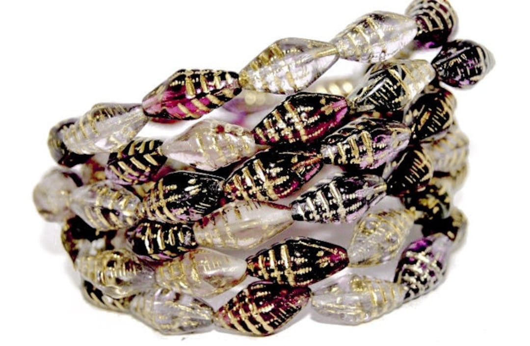 Czech Glass Sea Shell Beads, 15mm, Conch Seashells, Clear Red Lilac ...