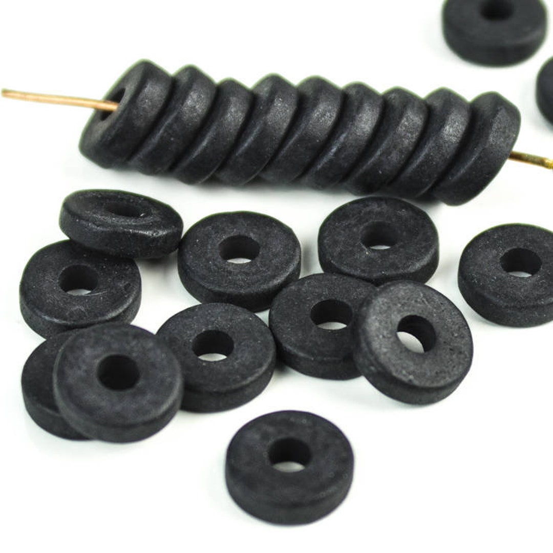 25%OFF, Black Satin Ceramic Round Washer, Mykonos Beads, 8mm Round ...