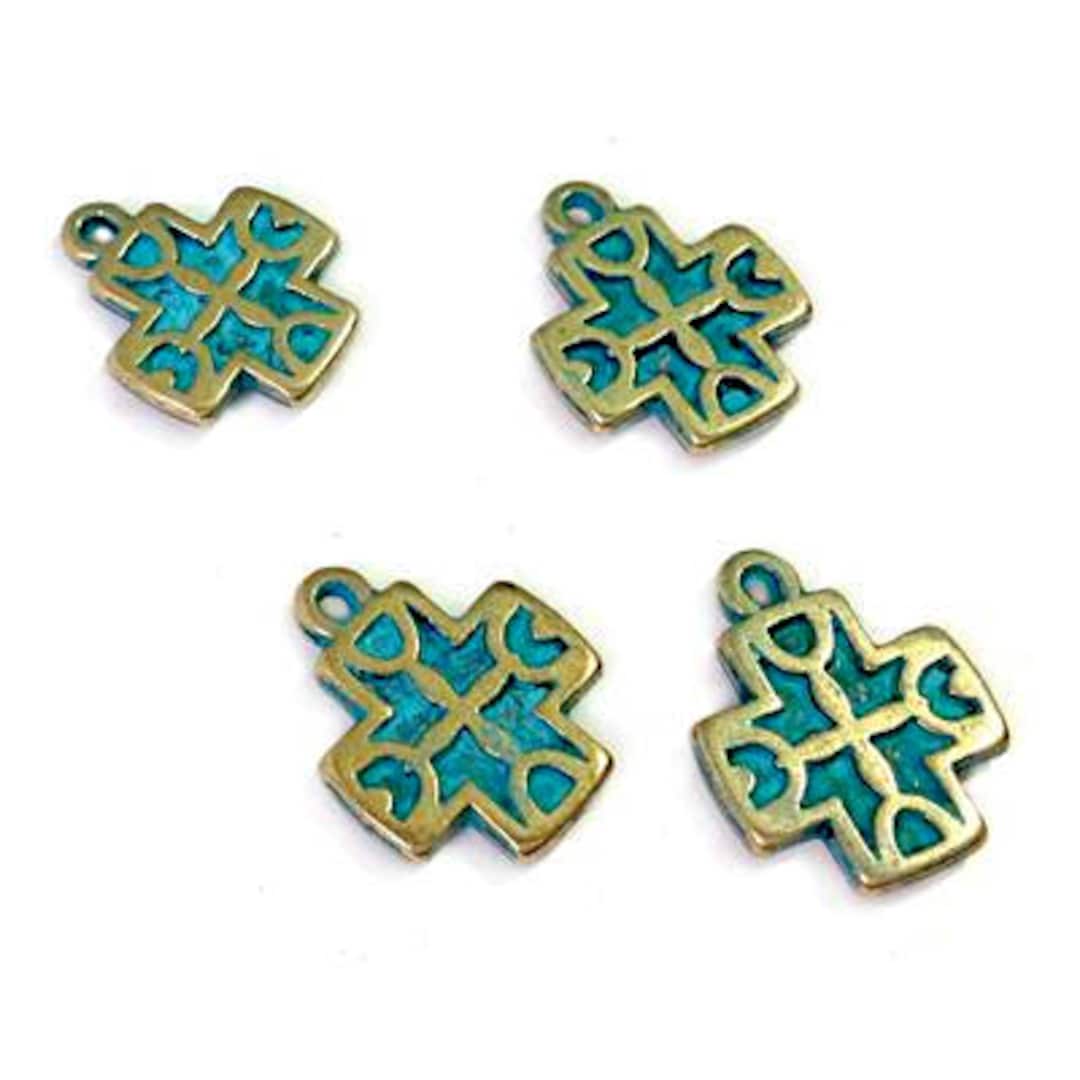 10% DI SCONTO, Ciondolo Croce Greca, Fascino Croce, Patina Verde su ...