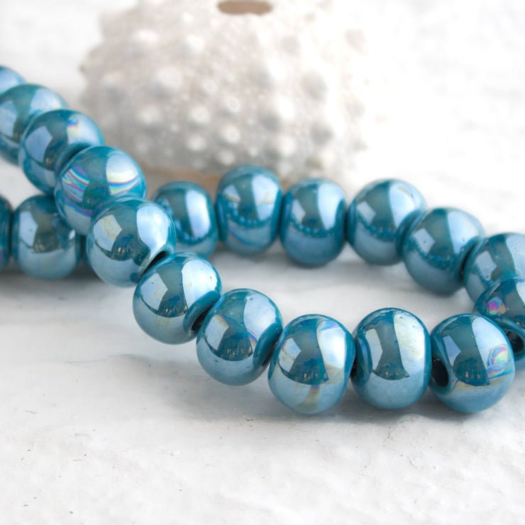 25%OFF, Large Ceramic Blue Pearl Ball, Large Hole, Turquoise Glazed ...