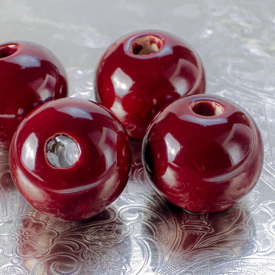 20mm Large Byzantine Red Ball, Large 5mm Hole Glazed Beads, Enamel ...