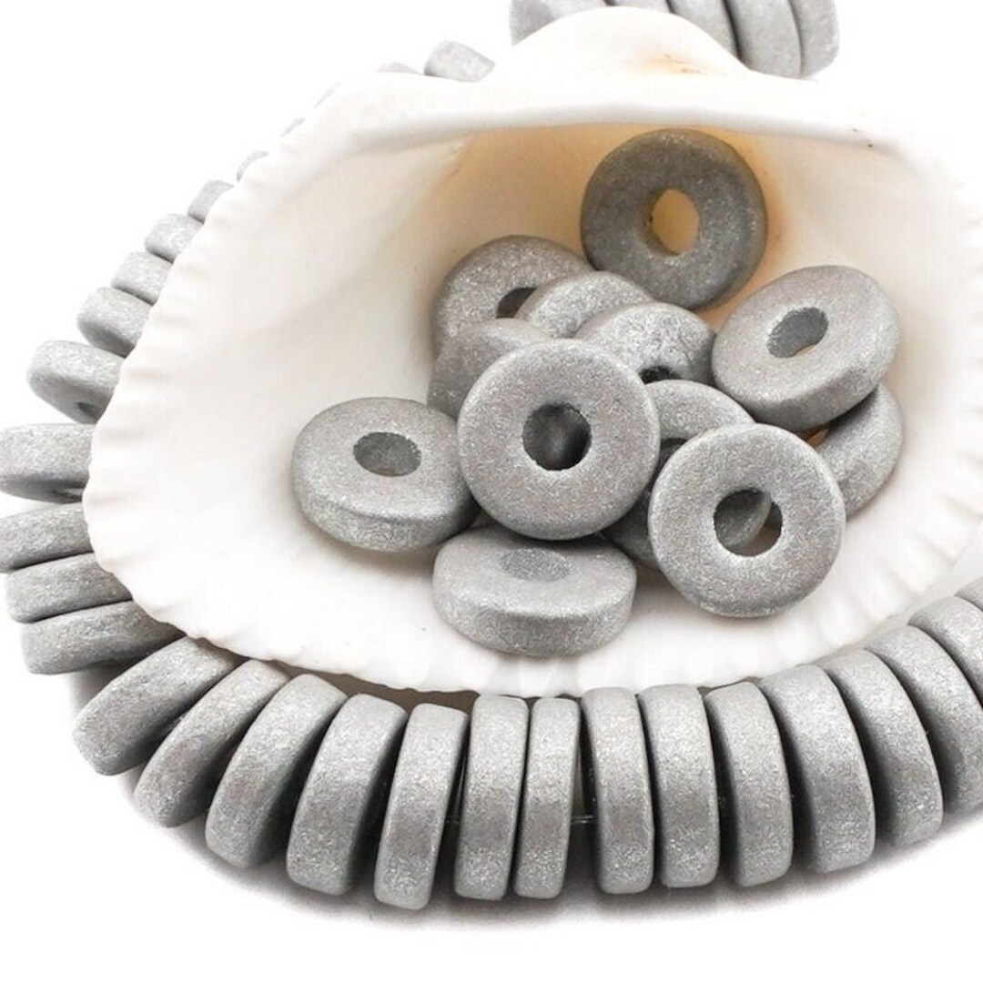 25%OFF, 8mm Silver Grey Ceramic Washer Beads, Sparkly Silver Matte ...
