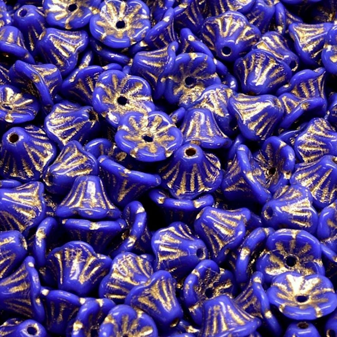 5x7mm Czech Pressed Glass Bell Flower Beads, 5 Point Rustic Bellflower ...