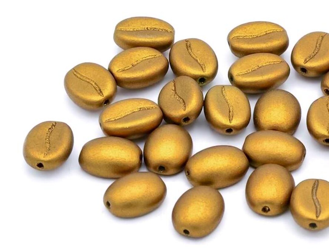 Czech Glass Coffee Bean Beads, Opaque Metallic Dark Gold (11mmx8mm ...